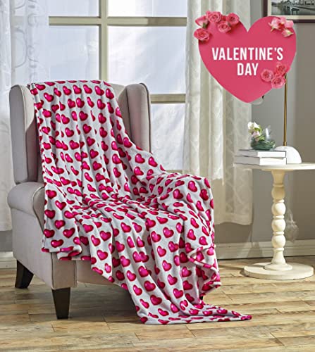 Décor&More Amor Eterno Be Mine Love Collection Valentine's Day Heart Ultra Plush Throw Blanket (50" x 60") - Red Hearts