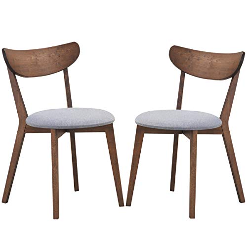 COSTWAY Set of 2 Dining Chairs, Mid-Century Dining Side Chairs with Curved Back and Cushioned Seat, Rubber Wood Legs Chairs with Sturdy Construction, Comfort Chairs for Living Room, Bedroom, Kitchen