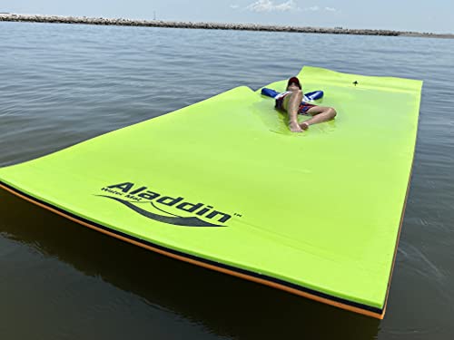 ALADDIN WATER MAT 12x6 Ft, 3 Layers, Newest Model, Floating Water Pad-Mat-Island-Giant Lilly Pad for Ocean, Pools, Lakes, Rivers - (Green/Yellow)