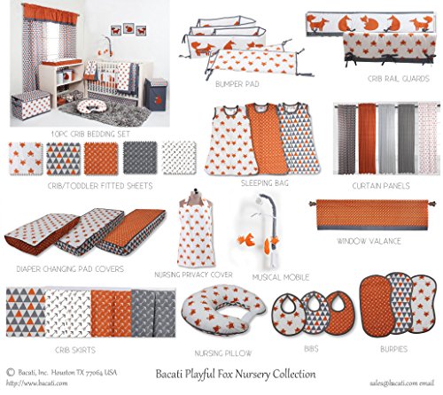Bacati Triangles 2 Piece Crib Fitted Sheet, Orange/Grey (PFOG2CFS1)