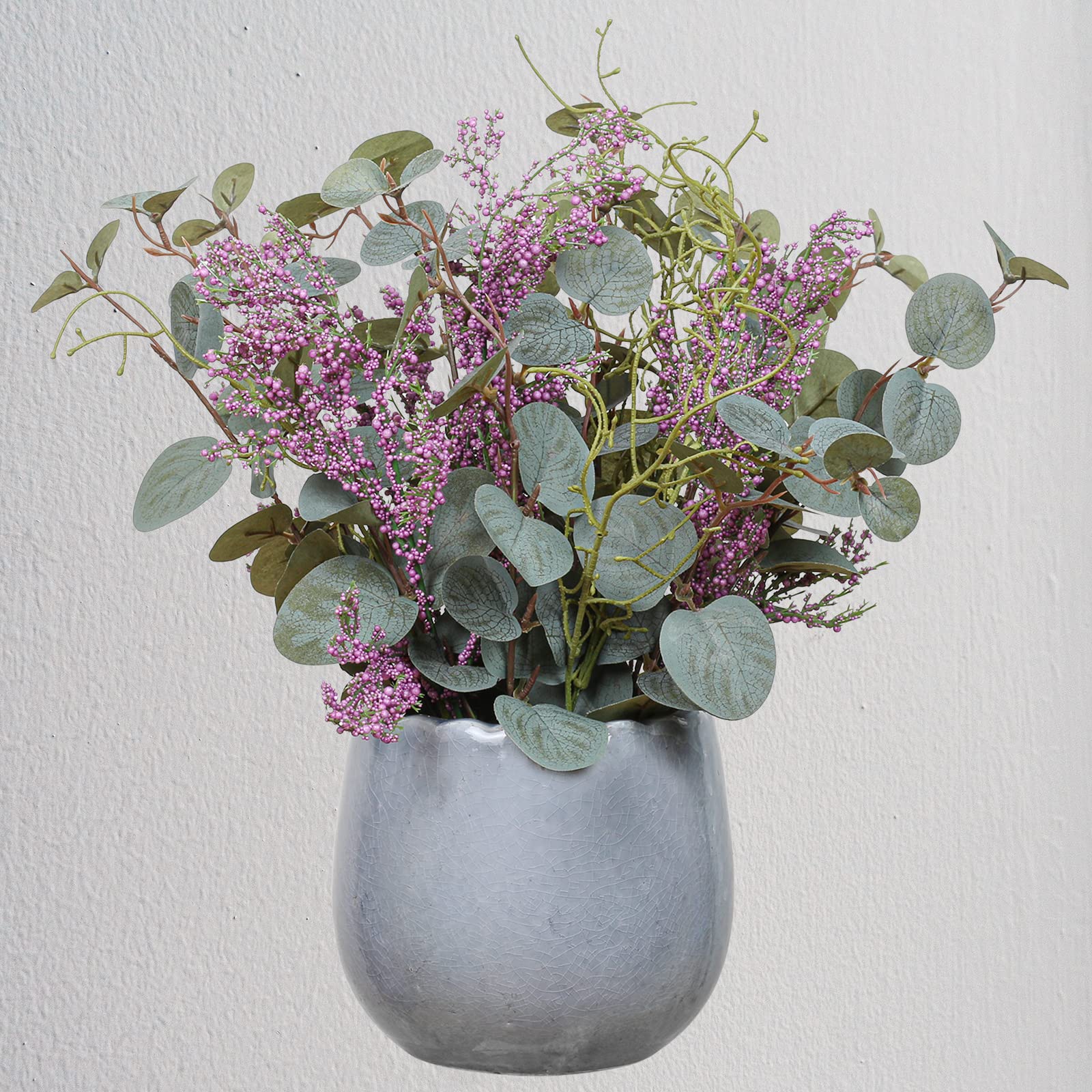 ANGELLOONG Artificial Plants for Home Decor Indoor, Potted Faux Silver Dollar Eucalyptus Greenery Leaves Fake Plants for Bedroom Aesthetic, 13.75in