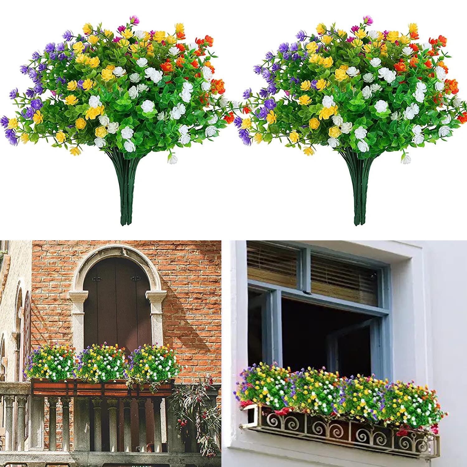 CHENJIAXIANG 20 Bundles Artificial Flowers 5 Color Artificial Plastic Greenery for Hanging Planter Kitchen Home Porch Window Box Wedding Office Garden Decor Indoor Outdoor