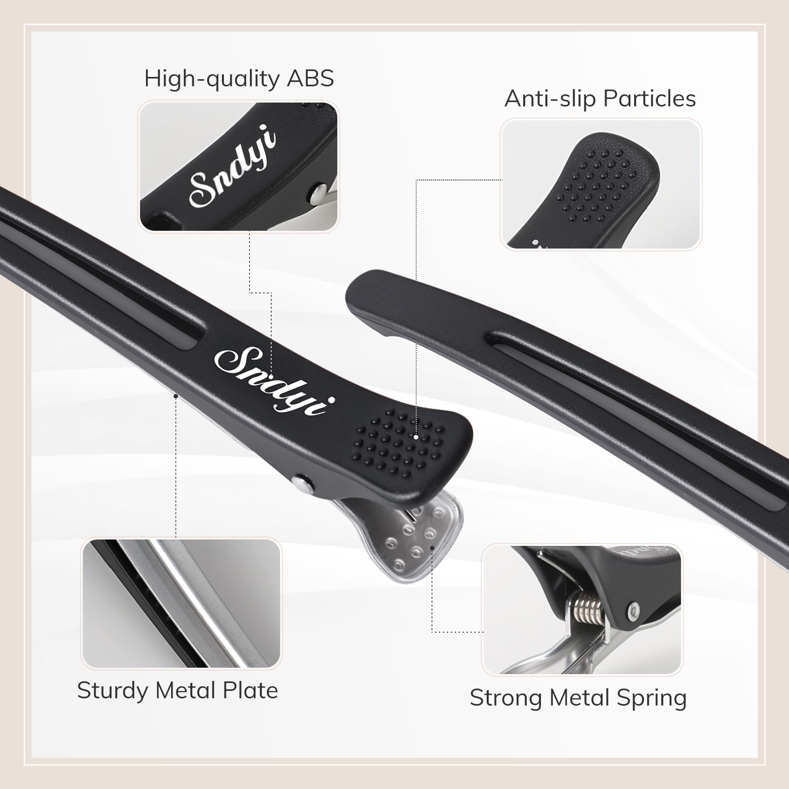 Sndyi Hair Sectioning Clips - Professional Non-Slip Duckbill and Roller Clips for Styling Sectioning, No Crease, 4.3", Black (12 Packs)