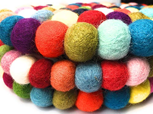 Handmade, Colorful, Heat Resistant, Durable Felt Balls Trivet (Pot Mat, Pot Holder for Hot Dishes) - Single Piece (Multi-Color, Round)
