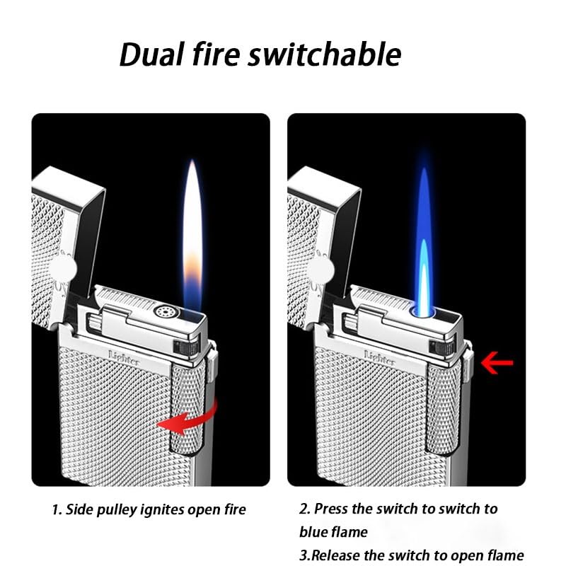 2024 New Gas Lighter, Double Flame, Side Slide Ignition, Adjustable Flame Size, Suitable for Boyfriend, Girlfriend, Father, Daily use (Color : C3)
