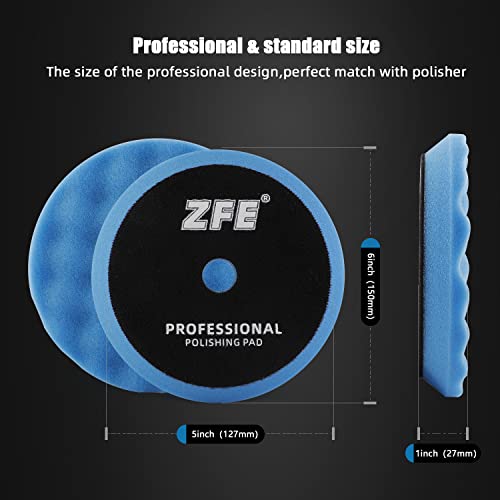 Buffing Polishing Pads, ZFE 6Pcs 5"(125mm) Waffle Foam Buffing Pads Polishing Pads Wool Pad Kit for 5Inch Backing Plate RO/DA/GA Car Polisher Boat Compounding, Polishing and Waxing