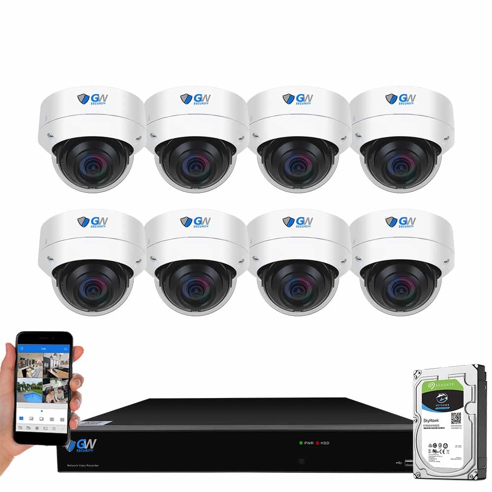 GW Security Smart AI 16 Channel H.265 PoE NVR Ultra-HD 4K (3840x2160) Security Camera System with 8 x 4K (8MP) 2160P Face Recognition/Human/Vehicle Detection Outdoor Indoor Microphone Dome IP Camera
