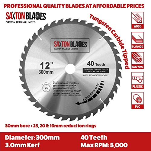 2 x Saxton TCT Circular Wood Saw Blade 300mm x 30mm 40 & 60T for Bosch, Makita etc
