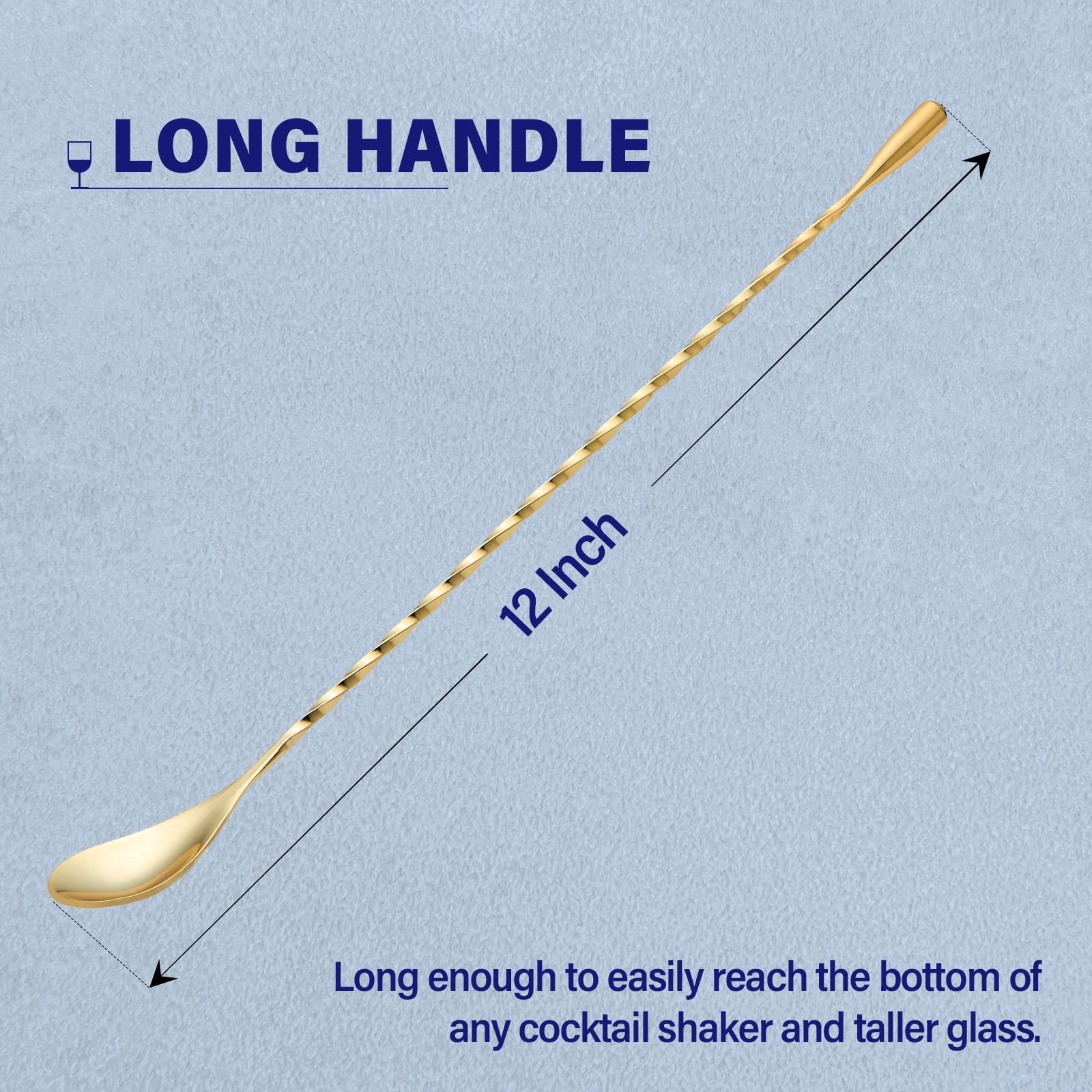 2 Pcs 12 Inches Bar Spoon, Long Handle Mixing Stirrers for Drink, Briout Stainless Steel Bar Cocktail Shaker Spoon, Gold