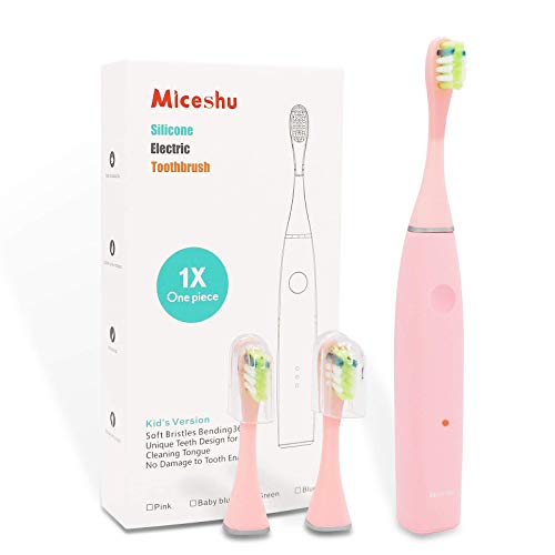 MICESHU Kids Electric Toothbrush, Soft Sonic Tooth Brush Powerful Cleaning with 3 Modes for Children Boys and Girls Age 3+, Waterproof for Shower (Pink)