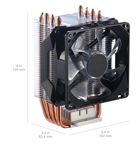 Amazon Basics Computer Cooling Fan with Cooler Master Technology, CPU Air Cooler, 4 Heat Pipes, RGB LED PWM, 4.02 X 3.28 X 4.96 Inch, Aluminum Fins