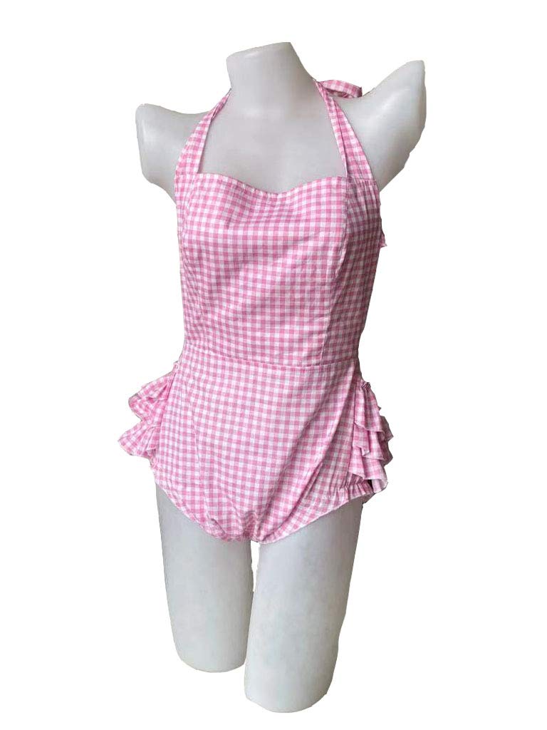 Haian ABDLPrint Cotton Snap Through Crotch Ruffle Rhumba Romper (Large, Pink Gingham Print Cotton)