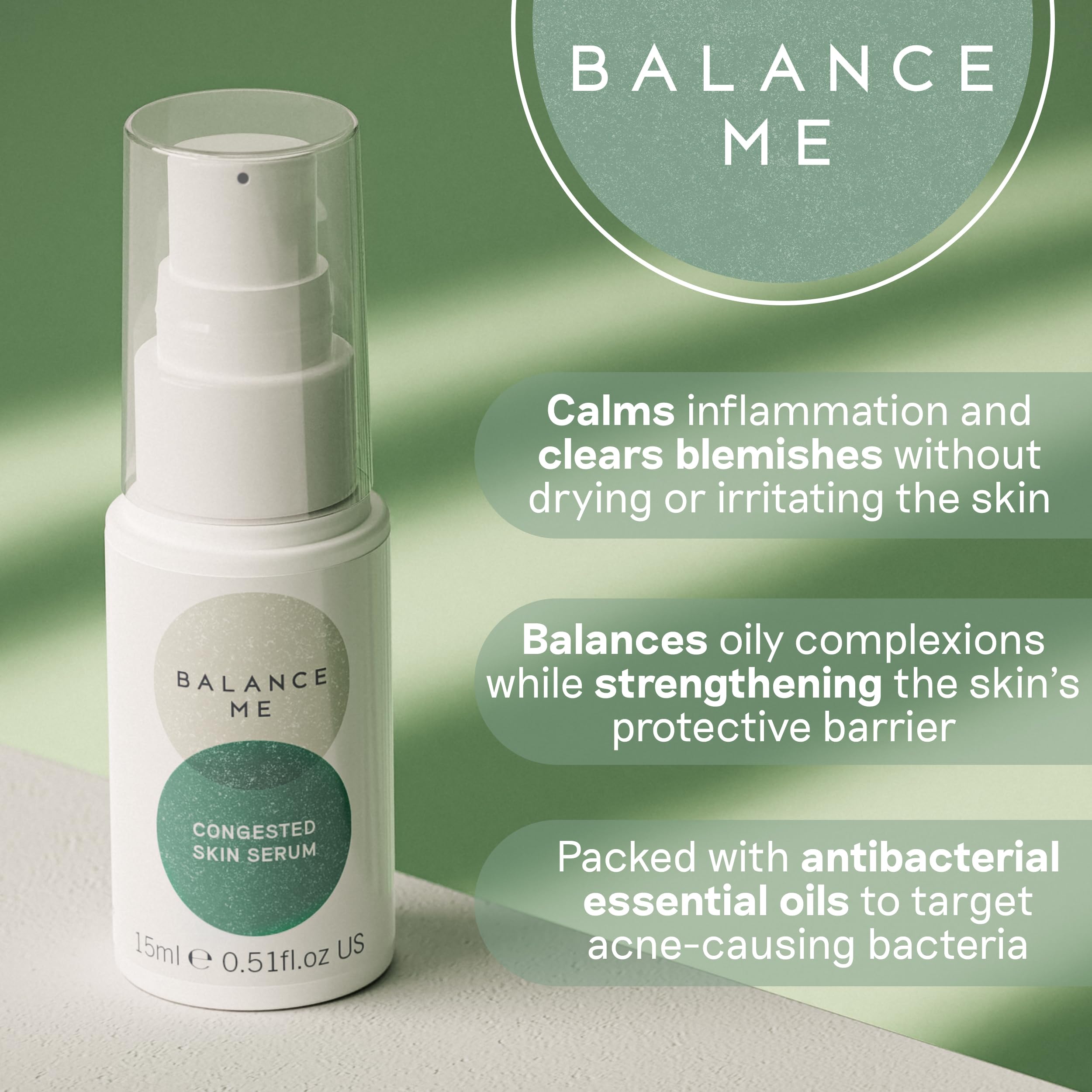 Balance Me Congested Skin Serum 0 5 fl oz Acne Spot Gel for All Skin Types Targets Blemishes Reduces Redness Calms Clears Vegan Natural