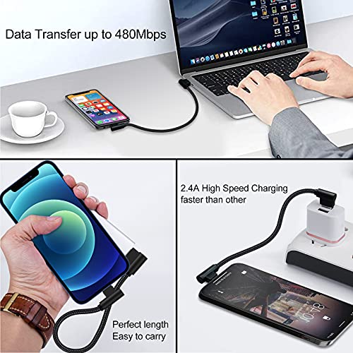 Osecet iPhone Charger 1ft 90 Degree Elbow 5 Pack MFi Certified Right Angle Lightning Cable 1 Foot Braided iPhone Charging Cable for iPhone 13 12 11 Pro X XS XR 8 Plus 7 6 5(Black,1 Feet)
