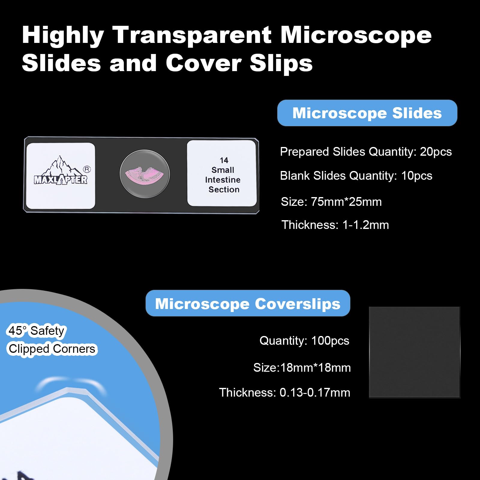 30 Microscope Slides and 100 Covers Set - 20 Prepared Microscope Slides with Specimens, 10 Blank Microscope Slides and 100 Microscope Coverslips - Microscope Slides for Kids Students Homeschool Use