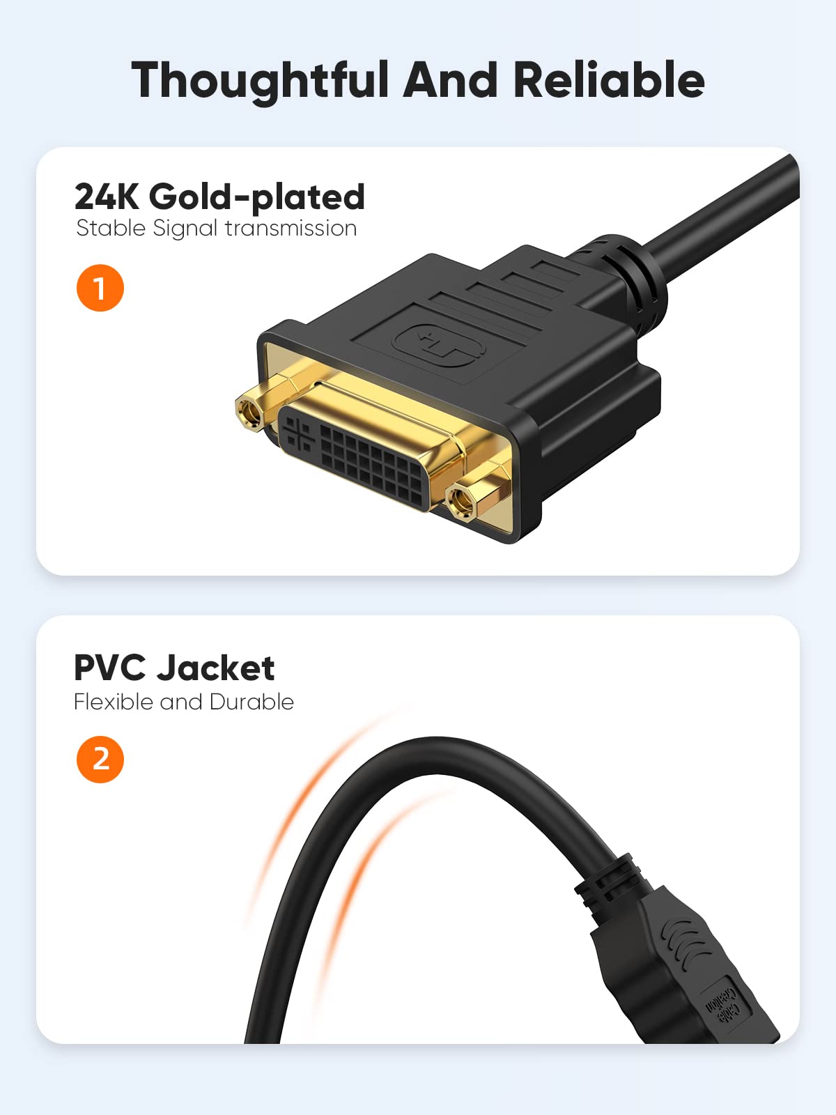 CableCreation HDMI to DVI Short Cable 0.5ft, Bi-Directional DVI-I (24+5) Female to HDMI Male Adapter 1080P DVI to HDMI Converter Compatible with Xbox, PC, TV Box, PS5, Blue-ray, Switch