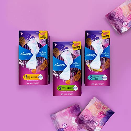 Always Radiant Feminine Pads for Women, Size 2 Heavy, with wings, scented, 36 count