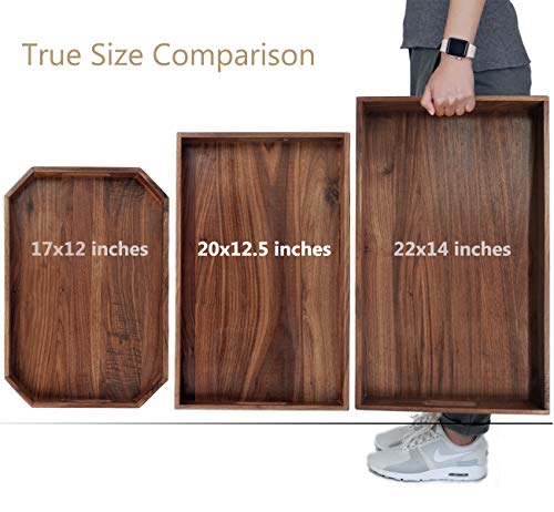 MAGIGO 20 x 12.5 Inches Medium Rectangle Black Walnut Wood Ottoman Tray with Handles, Serve Tea, Coffee or Breakfast in Bed, Classic Wooden Decorative Serving Tray