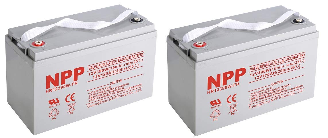 NPP HR12390W FR (2Pcs), 12Volt 2340W 390Watts/Cell AGM Sealed Lead Acid Rechargeable High Rate Battery, Replace 12V 120Ah for Off Grid UPS, Solar Power, RV, MarineďźBoatďźGolf Cart Battery