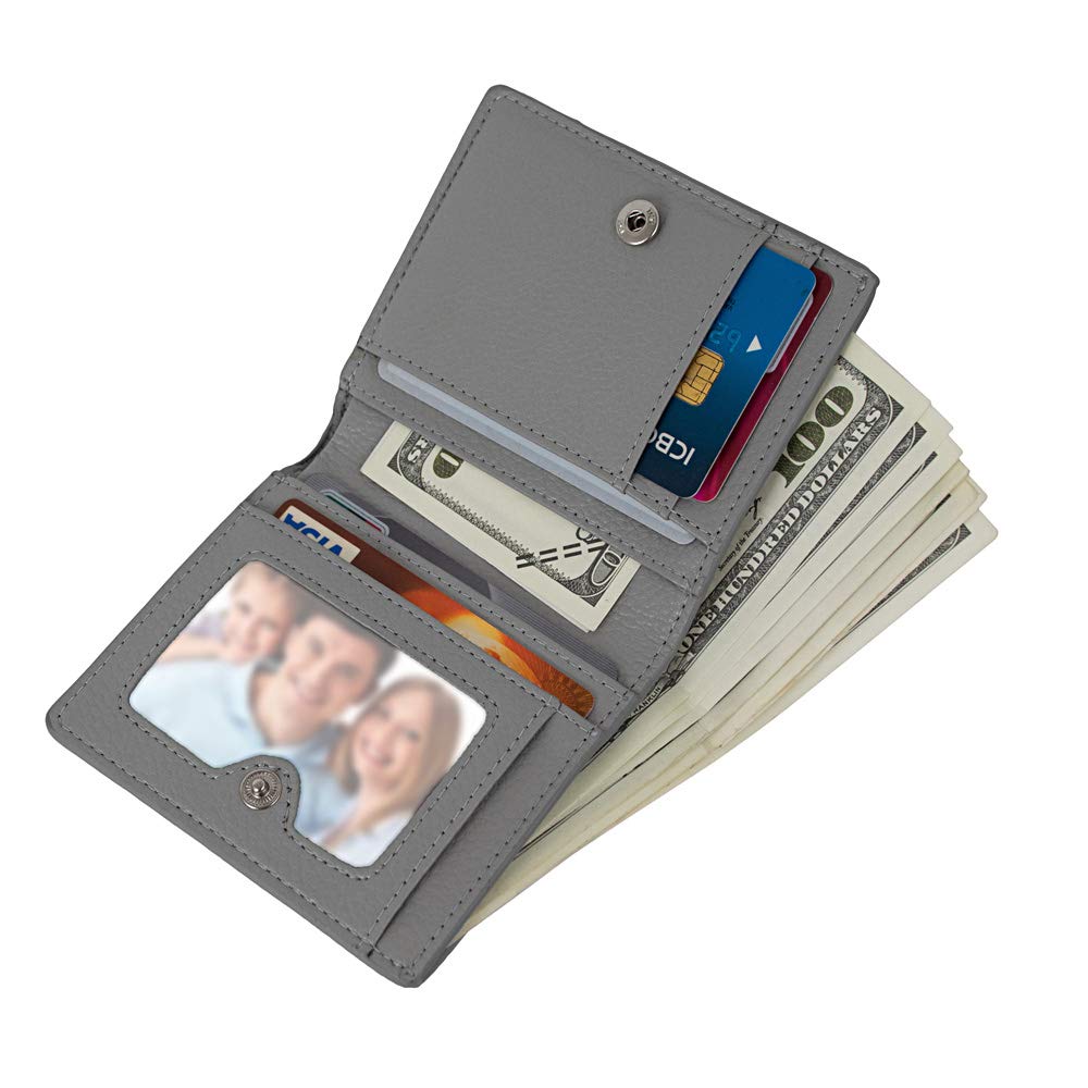 AGBIADD Women's Leather RFID Small Compact Bifold Pocket Wallet Ladies Mini Purse with id Window (Gray)