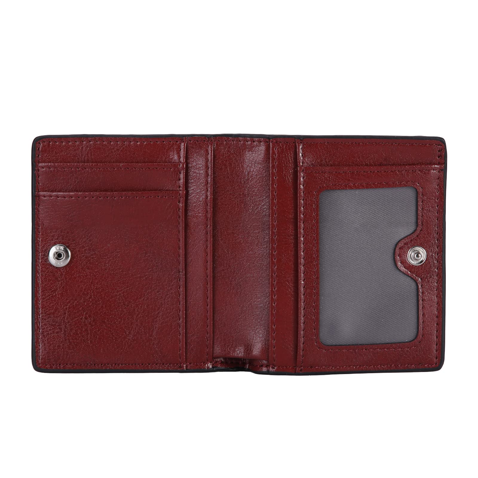 AGBIADD Women's RFID Small Compact Bifold Pocket Wallet Card Holder Organizer Pocket Ladies Mini Purse with id Window (Wax wine red)