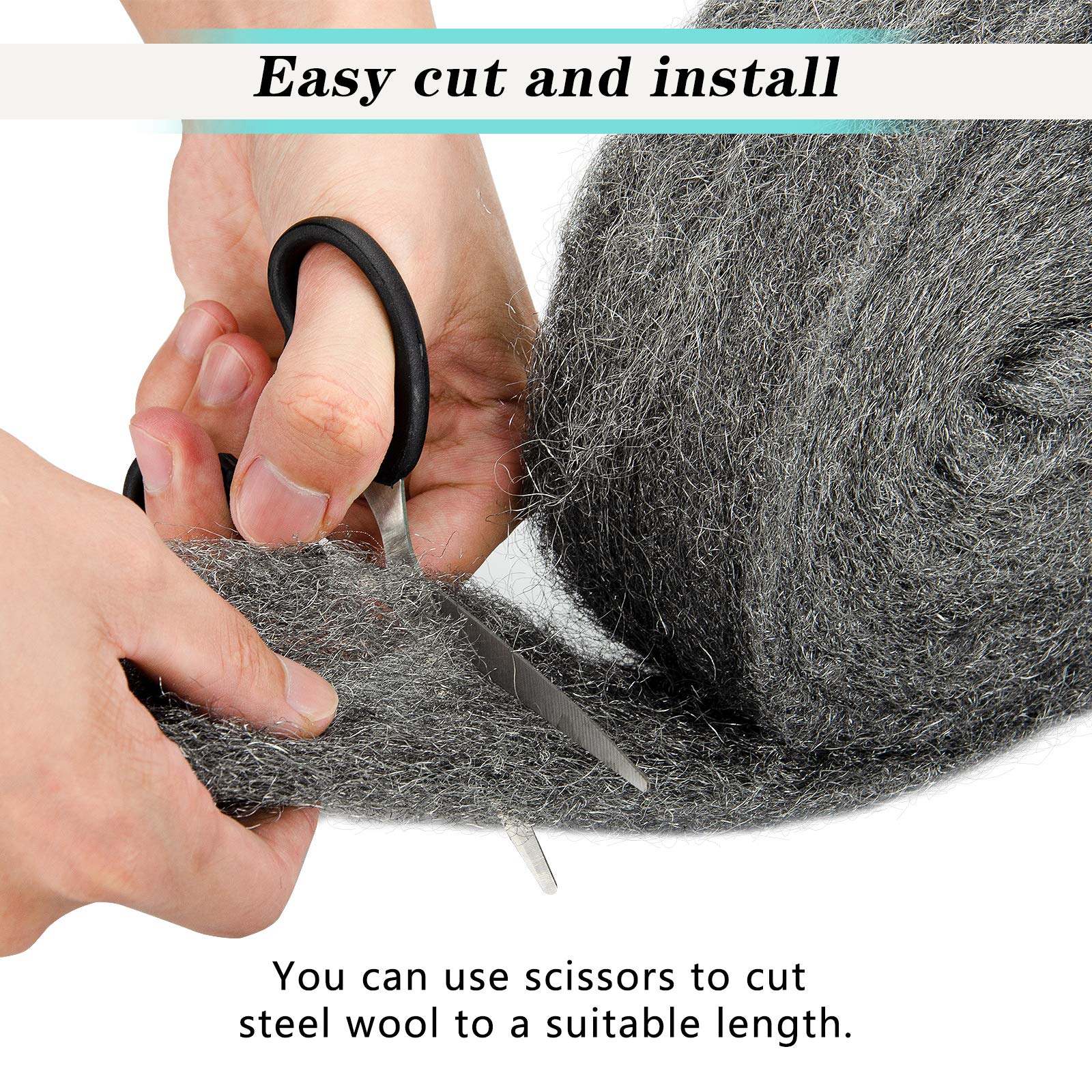 60FT Steel Wool Fill Fabric Roll, Coarse Wire Wool Hardware Cloth DIY Kit, Gap Blocker to Keep Annoying Animals Away from Holes/Wall Cracks/Siding/Pipeline/Vents in Workshop/House/Garage