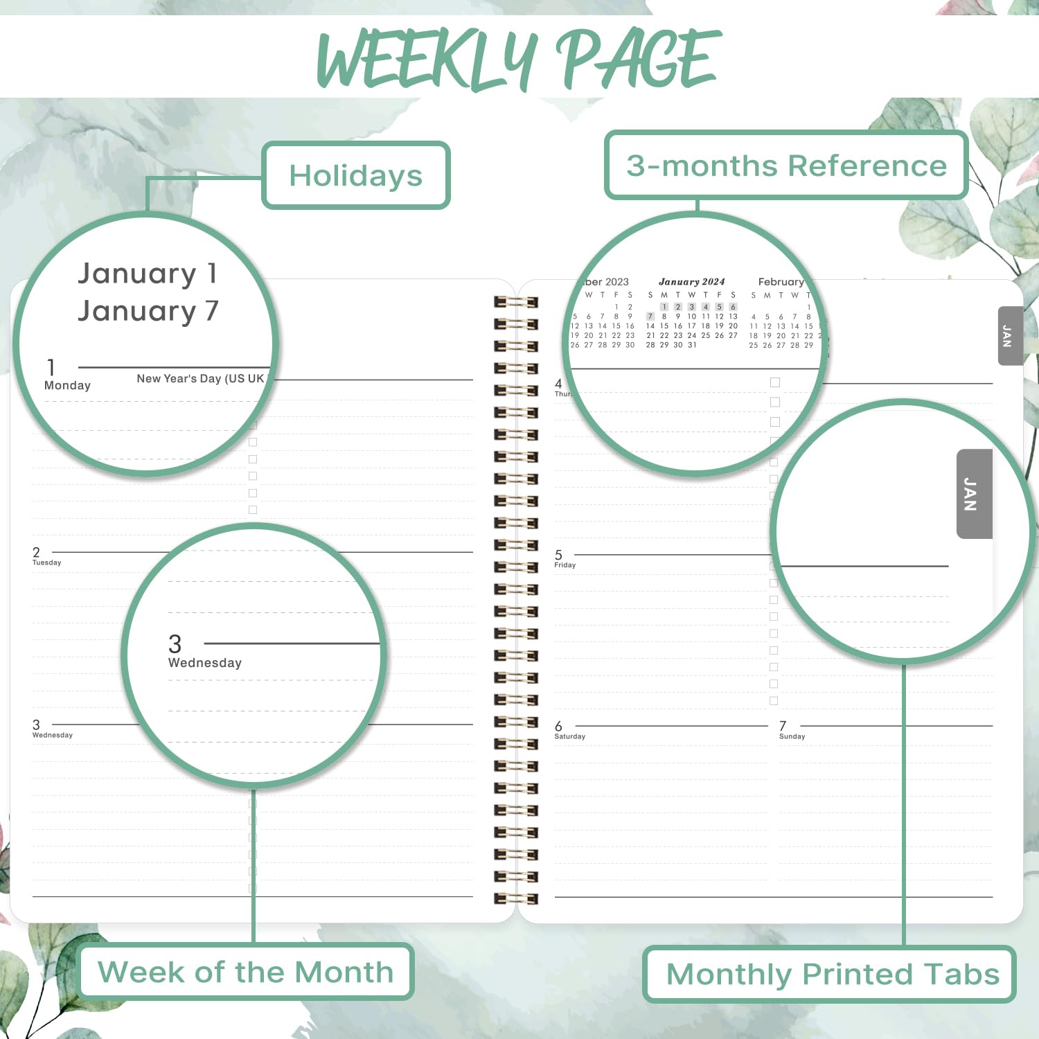 2024 Planner - 2024 Weekly Monthly Planner from Jan. 2024 to Dec. 2024, 9.7"x 7.7", 2024 Calendar Monthly planner with Printed Tabs + Monthly and Weekly Pages, 2024 Calendar 12 Month Planner