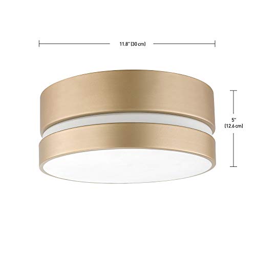 Globe Electric 60754 2-Light Flush Mount Ceiling Light, Soft Gold, Inner Frosted Shade, Ceiling Light Fixture, Light Fixtures Ceiling Mount, Bedroom Lights for Ceiling, Dining Light Fixture