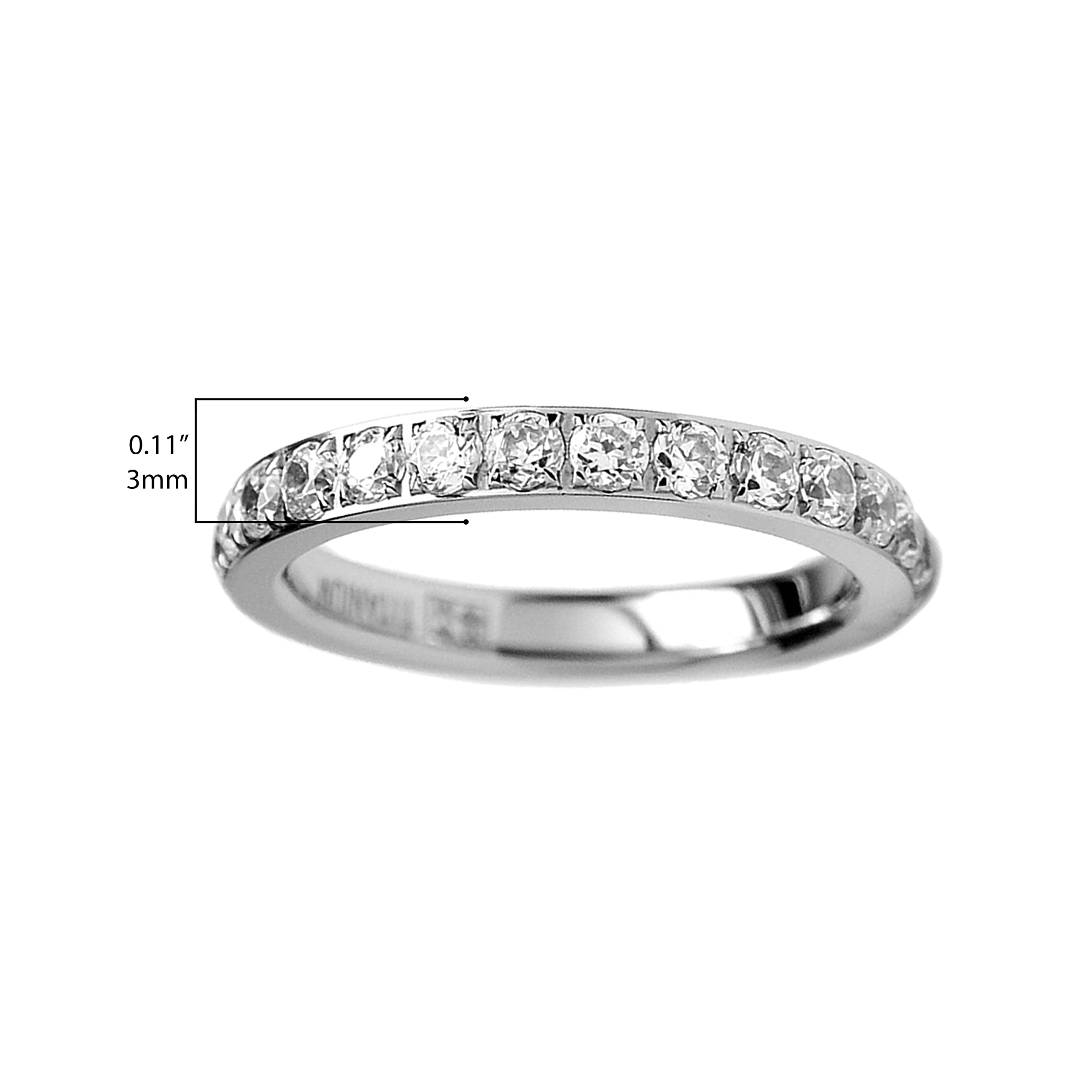 3MM Ladies Titanium Eternity Engagement Band, Wedding Ring with Pave Set Cubic Zirconia Size 8