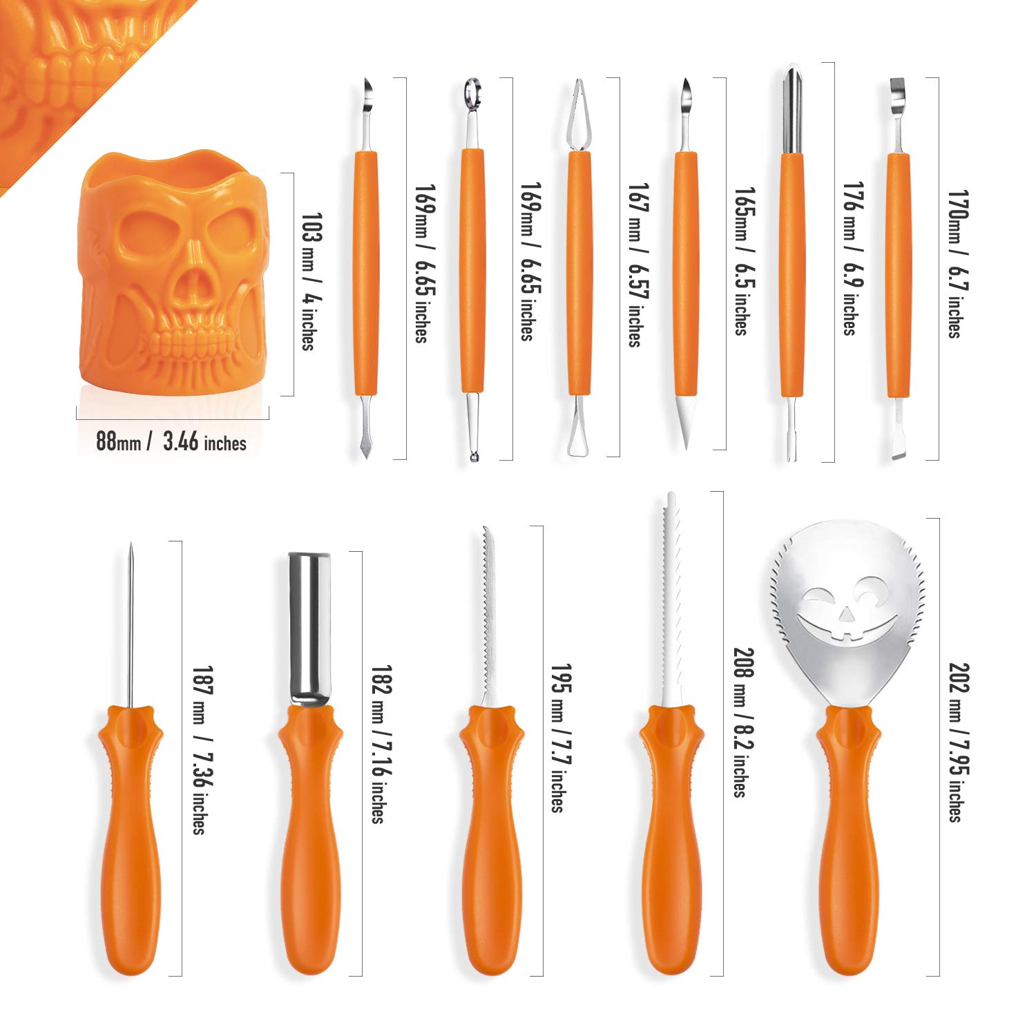 Halloween Pumpkin Carving Kit,Jack-O-Lanterns 11 Piece Professional Pumpkin Cutting Carving Tools Stainless Steel Lengthening and Thickening Pumpkin Carving Set