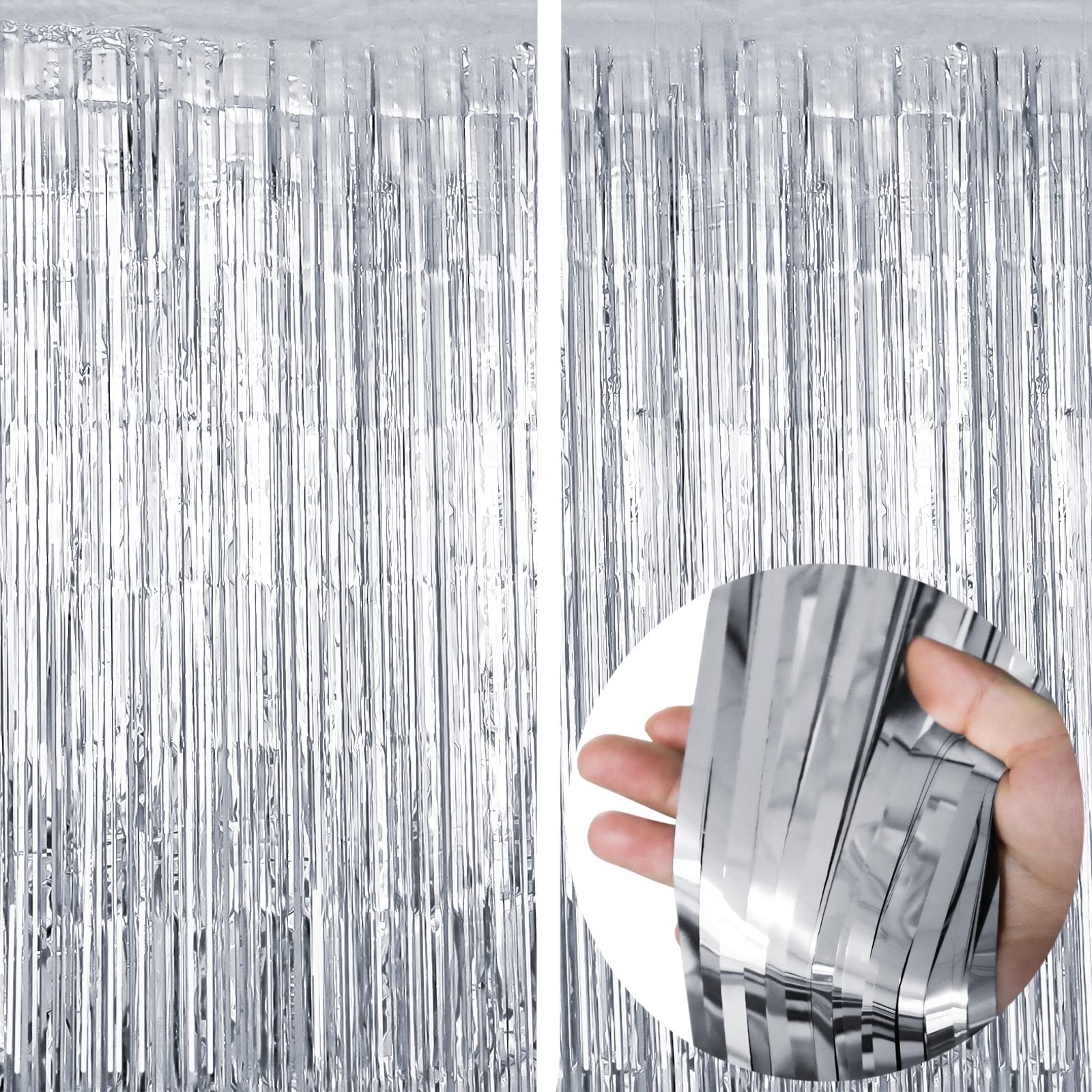 3.3ft x 8.3ft Silver Fringe Backdrop 2 Pack Silver Tinsel Backdrop-Artdly Silver Streamers Backdrops for Birthday Baby Shower Graduation Wedding Bridal Shower Parties
