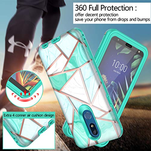 Hekodonk for LG K40/ LG K12 Plus/LG X4 (2019)/LMX4 Case Built in Screen Protector Heavy Duty High Impact PC TPU Full Body Protective Shockproof Anti-Scratch Cover for LG K40 -Marble Mint