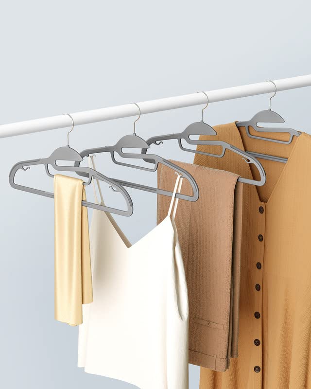 SONGMICS 30-Pack Coat Hangers, Premium Quality Plastic Suit Hangers, Heavy-Duty, S-Shaped Opening, Non-Slip, Space-Saving, 360º Swivel Hook, 16.3 Inches Long, Light Gray and Dark Gray UCRP041G05