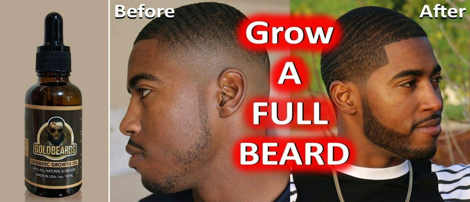 GOLDBEARDS GROWTH Beard Oil, 100% Pure Natural for Groomed Beards, Mustaches, & Moisturized Skin 1 Oz Infused with Argan, Jojoba, Avocado, Vitamin E, Biotin and Almond Oils