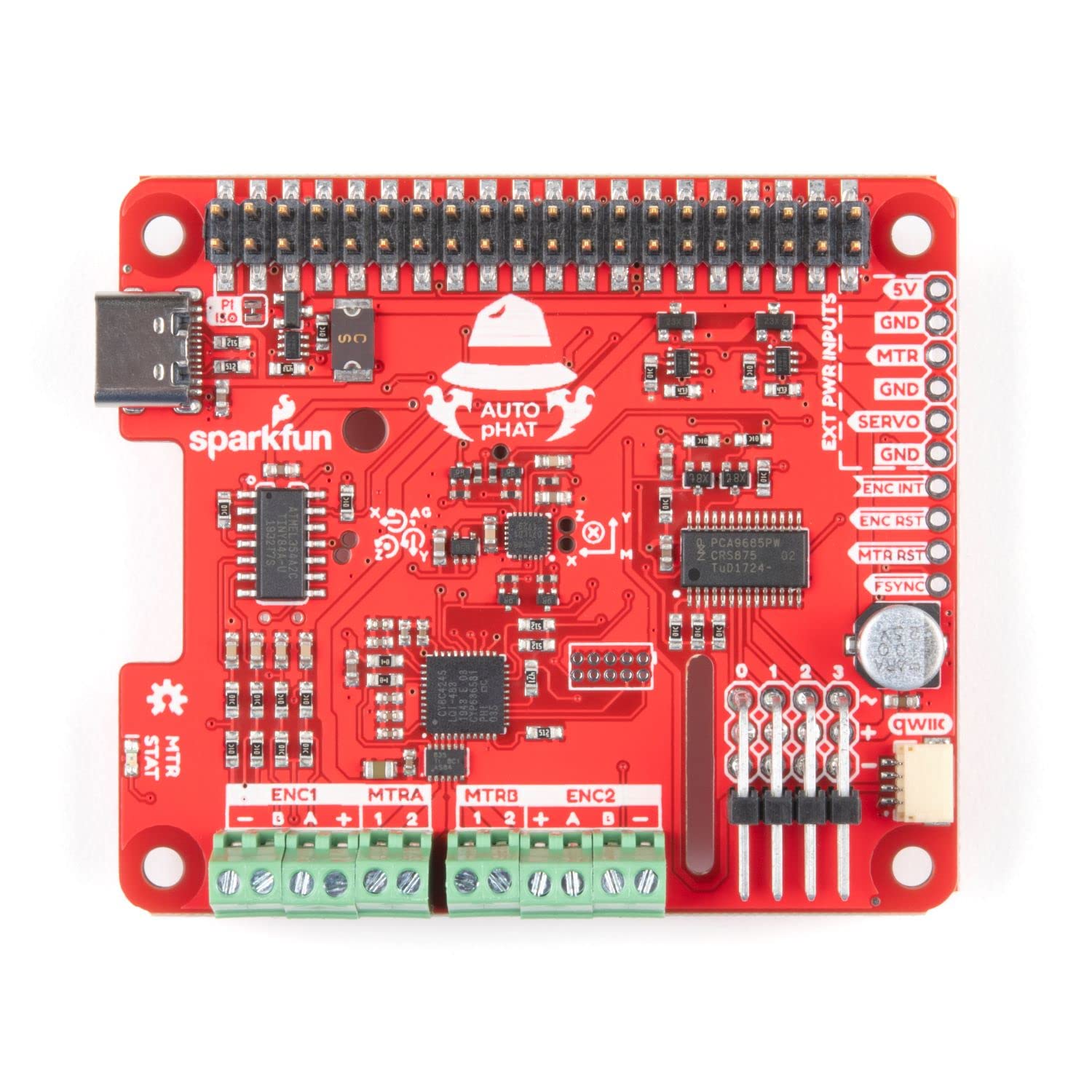 SparkFun Auto pHAT Compatible with Raspberry Pi Google Coral NVIDIA Jetson and More All in One Robotics Package Quickly add functionality to Single-Board Computers Drive 2 Small DC Motors & 4 servos