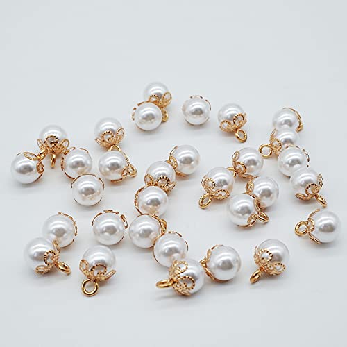 30Pcs Retro Vintage Pearl Buttons with Metal Shank for Clothes, Craft, Wedding Sewing, Artificial Pearl (10mm)