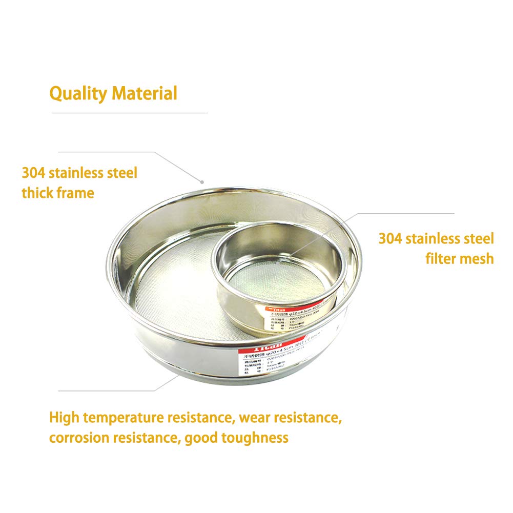 Adamas-Beta φ20×4.5cm Diameter 10 Mesh 304 Stainless Lab Sieves Economy Test Sieve 304 Stainless Steel Wire Cloth(2mm)