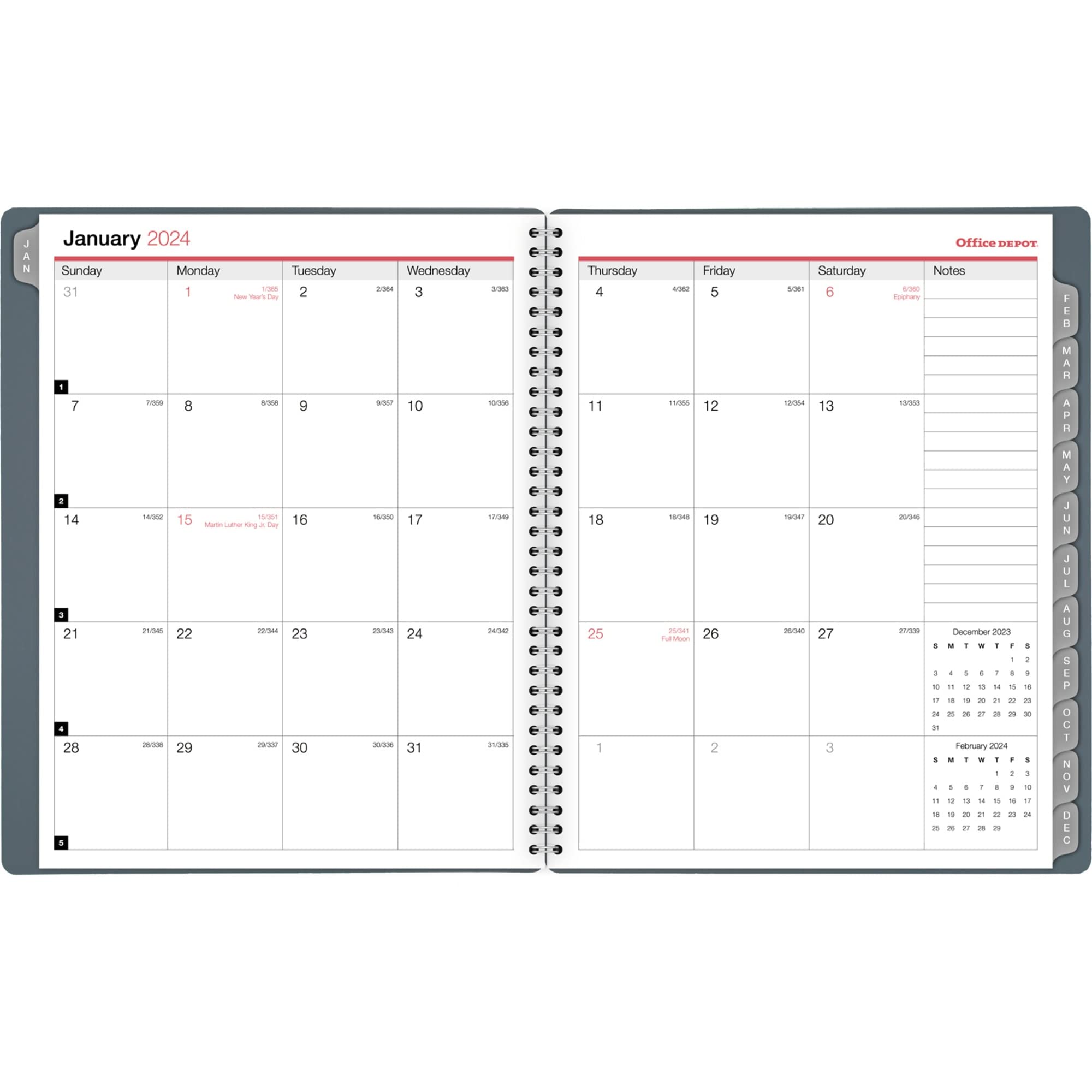 2024 Office Depot® Brand Monthly Planner, 8-1/2" x 11", Silver, January to December 2024, OD001630