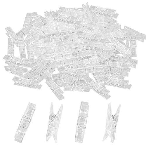 DIYASY 100 Pcs Mini Clear Plastic Clothespins,1.4 Inch Photo Clips,Transparent clothpins for Pictures and Photo Hanging.