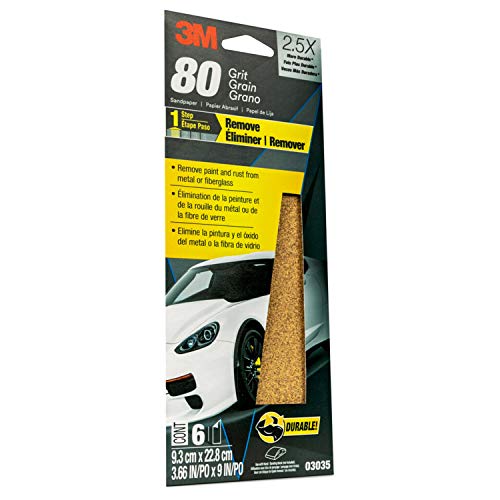 3M Sandpaper, 03035, 80 Grit, 3 2/3 in x 9 in, 6 Sheets