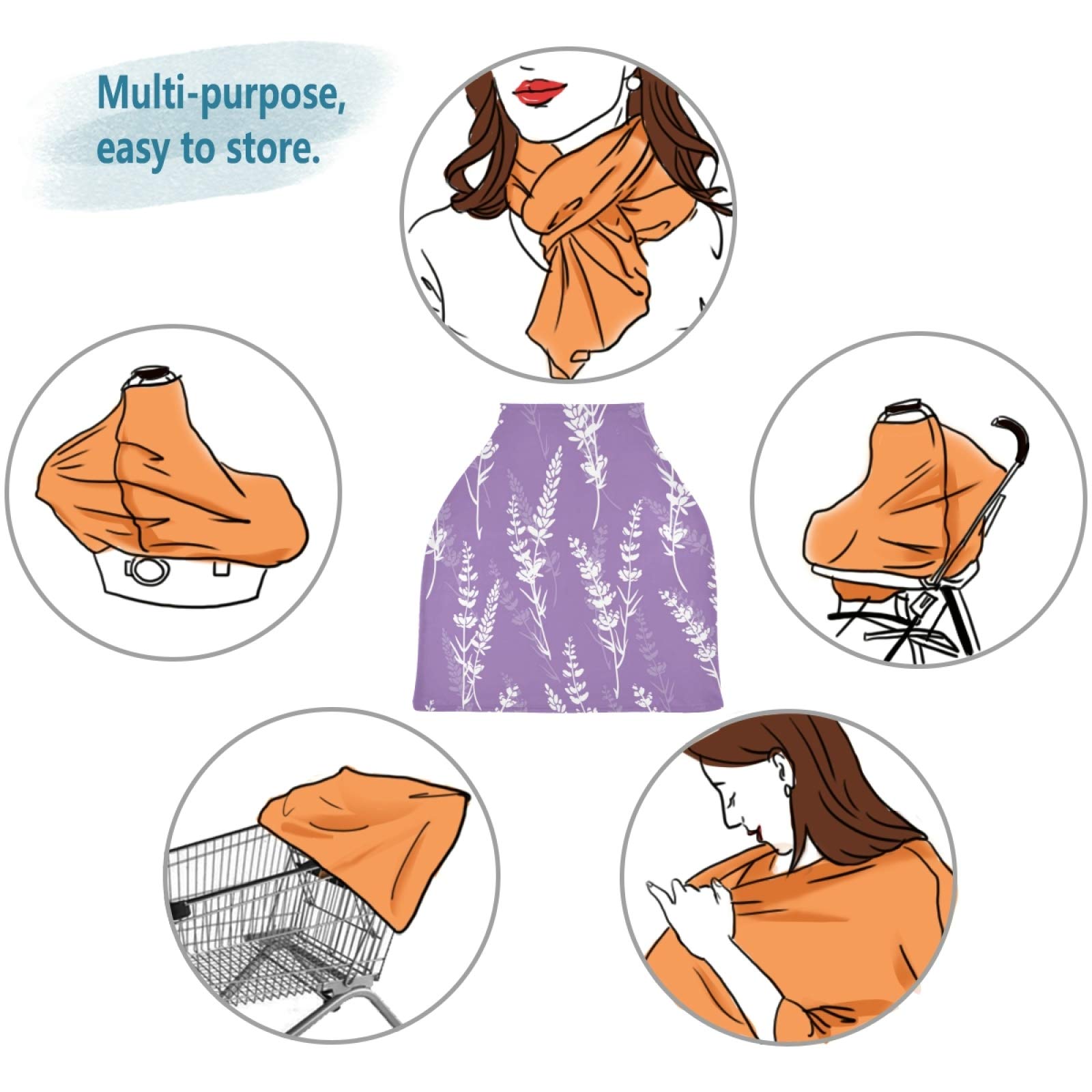 Nursing Cover Breastfeeding Scarf Lavender Flowers Purple- Baby Car Seat Covers, Stroller Cover, Carseat Canopy (2na7a)