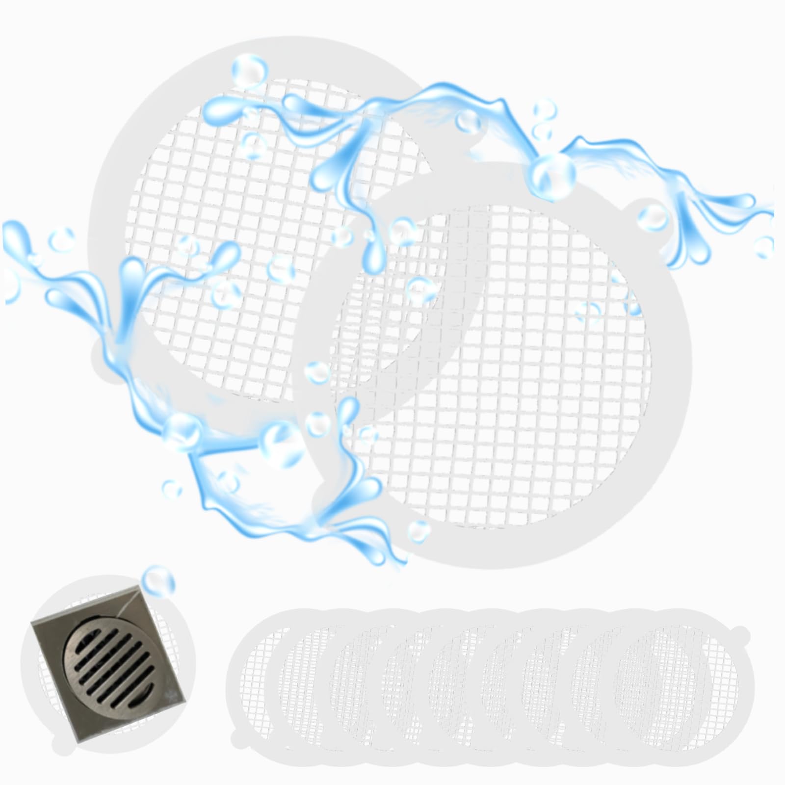 30 Pack Disposable Shower Drain Cover Hair Catcher, 4.3" Round Shower Drain Mesh Sticker, Floor Drain Fliter Sticker for Shower, Bathroom, Bathtub, Kitchen, Laundry