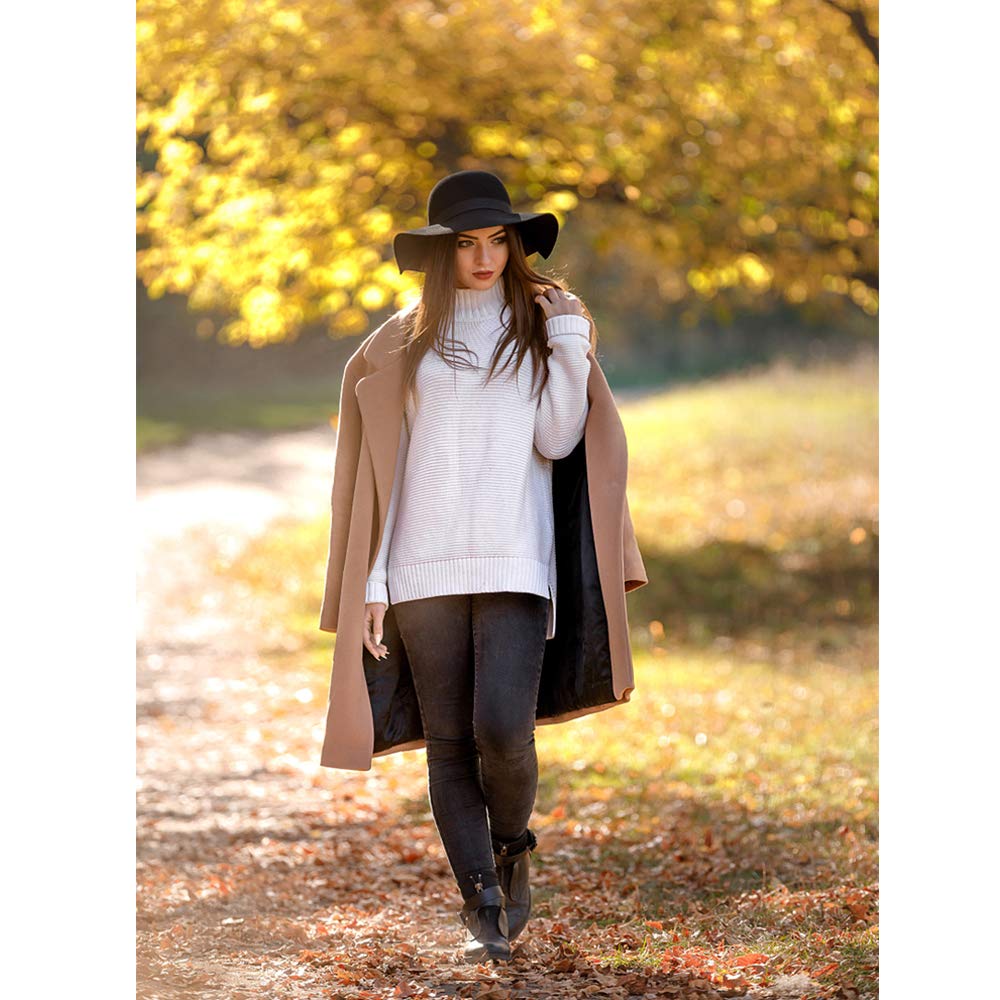 Anycosy Wool Floppy Hat for Women Wide Brim Felt Fedora Hats Cloche Bowler Cap(Black)
