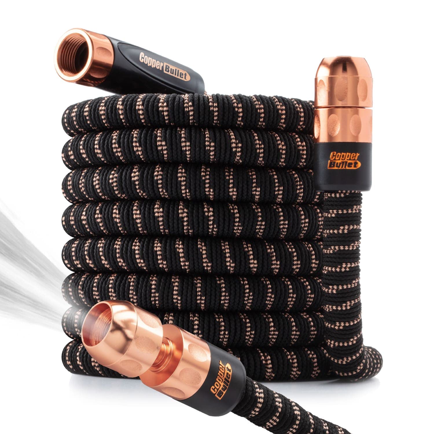 2024 Pocket Hose Copper Bullet AS-SEEN-ON-TV Expands to 75 ft REMOVABLE Turbo Shot Multi-Pattern Nozzle 650psi 3/4 in Solid Copper Anodized Aluminum Fittings Lead-Free Lightweight No-Kink Garden Hose