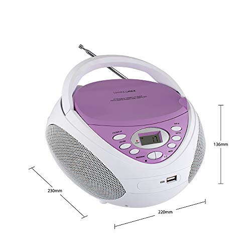 HANNLOMAX HX-326CD Portable CD/MP3 Boombox, AM/FM Radio, USB Port for MP3 Playback, Aux-in, LCD Display, AC/DC Dual Power Source. (White)