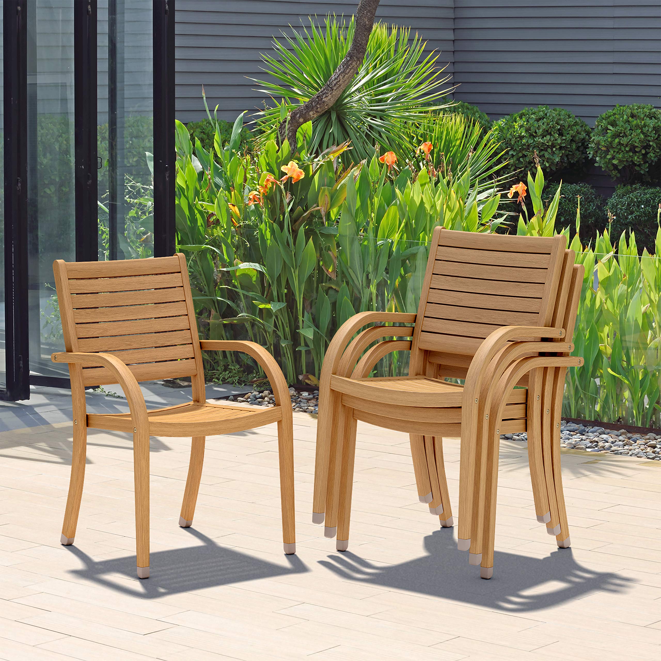 Amazonia Berlin Patio Dining Teak Finish and Ideal, 9-Piece Outdoor Furniture Set, Light Brown
