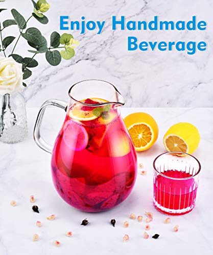 Glass Pitcher, veecom 80oz Water Pitcher with Lid, Large Glass Pitcher with Lid and Spout for Hot&Cold Beverage, Juice, Iced Tea Pitcher for Fridge, Borosilicate Glass Carafe/Jug with Brush