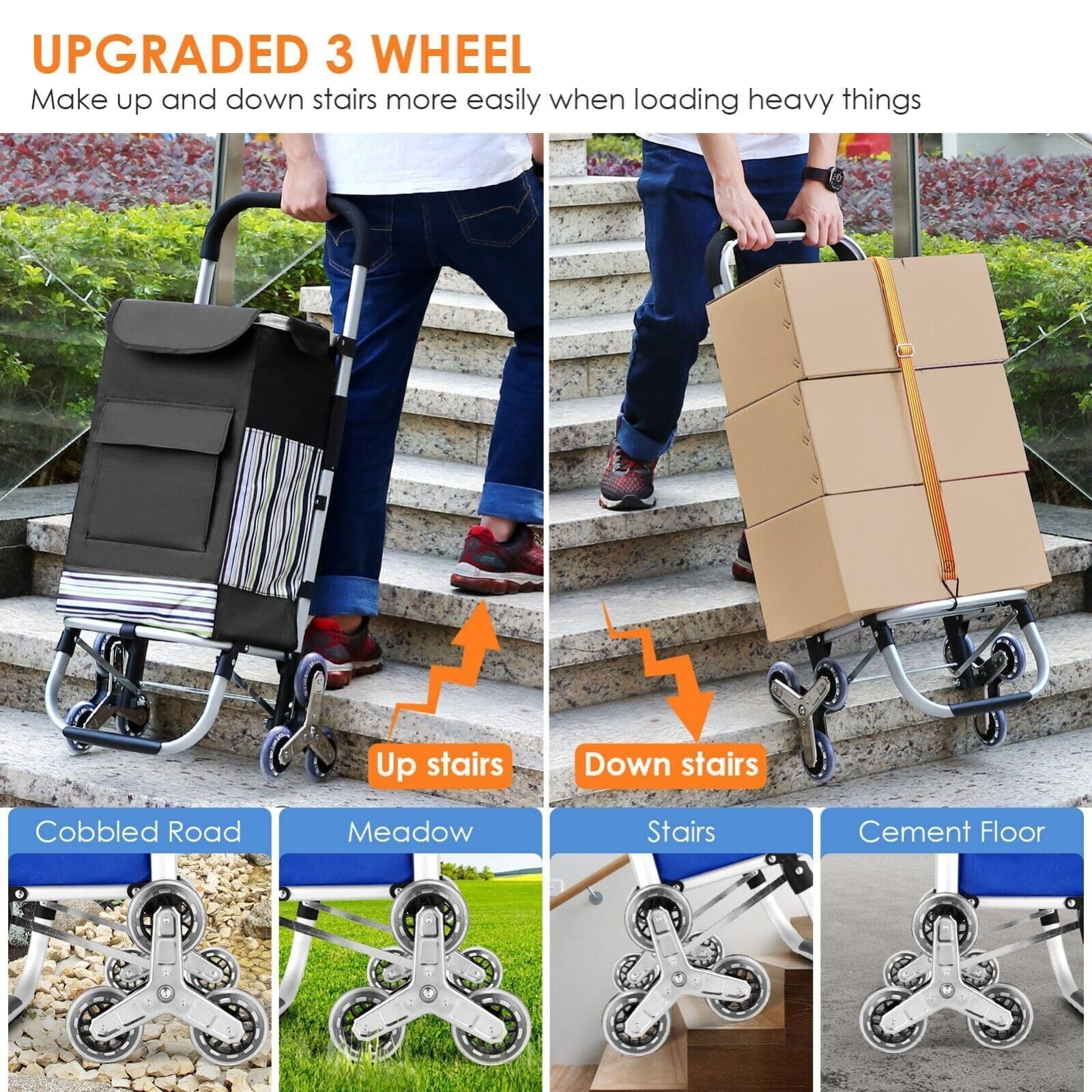 2-in-1 Folding Shopping Cart 150 Lbs Stair Climbing Dolly 45 L Grocery Cart New~