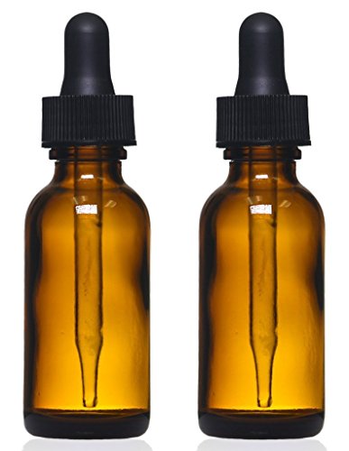 Amber Glass Bottles with Eye Droppers (2 oz, 2 pk) For Essential Oils, Colognes & Perfumes, Blank Labels Included