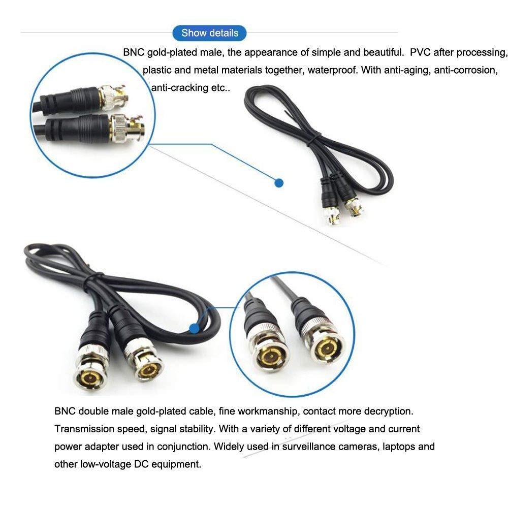 JOINSI 5-Pack 5ft BNC Male to BNC Male Jumper 75-Ohm Cable Extension Connector for CCTV DVR to TV System